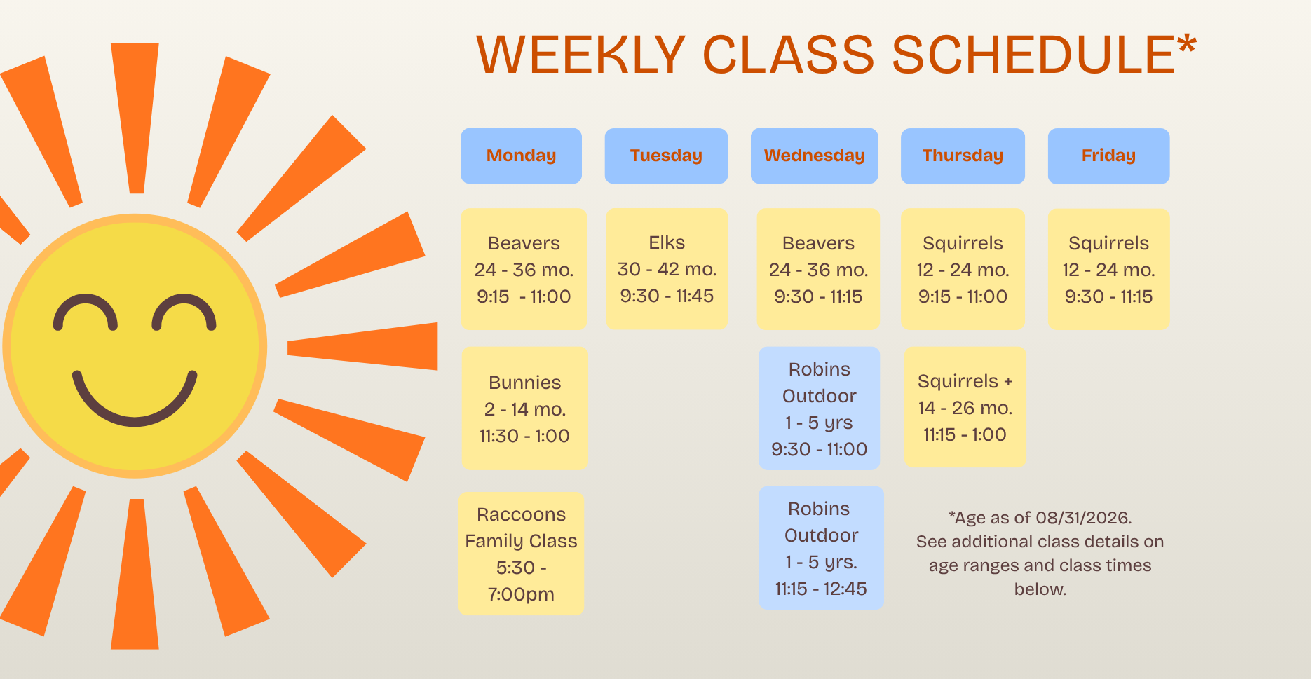 2026-2027 Class Schedule - Redmond Toddler Group